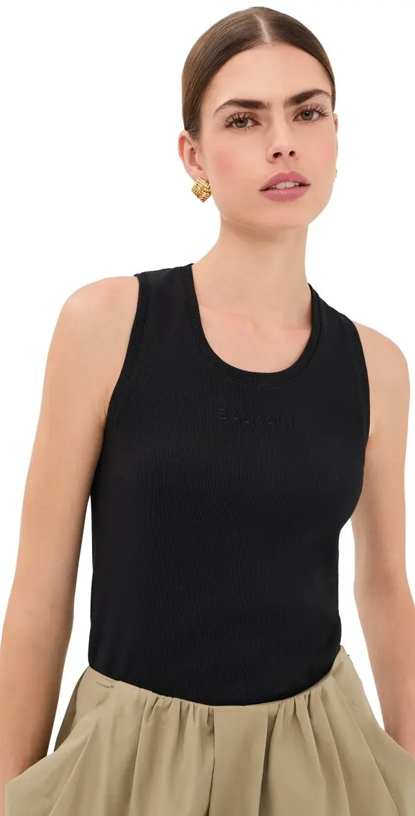 Balmain Embroidered Jersey Tank Top - Noir