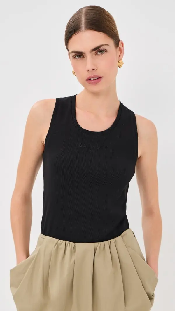 Balmain Embroidered Jersey Tank Top - Noir