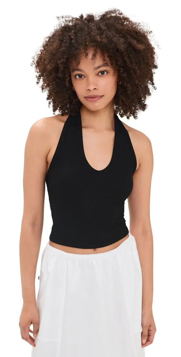 Enza Costa Silk Ribbed Halter Tank - Black
