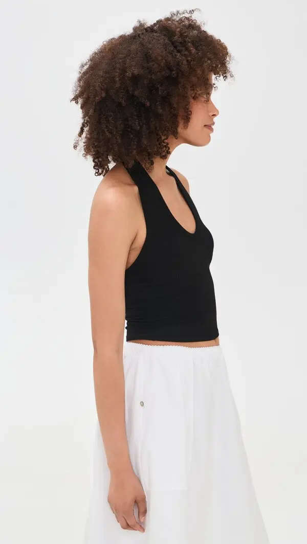 Enza Costa Ribbed Halter Tank - Black