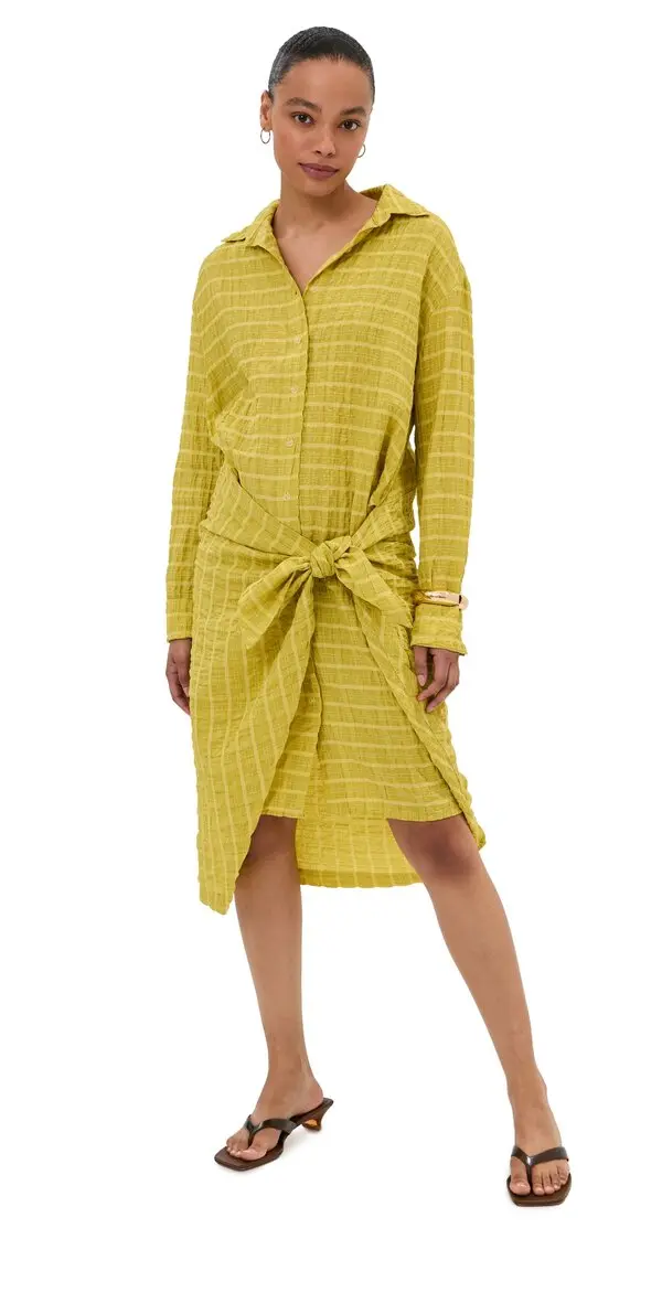 LE BOP Hollis Checked Shirt Dress - Chartreuse