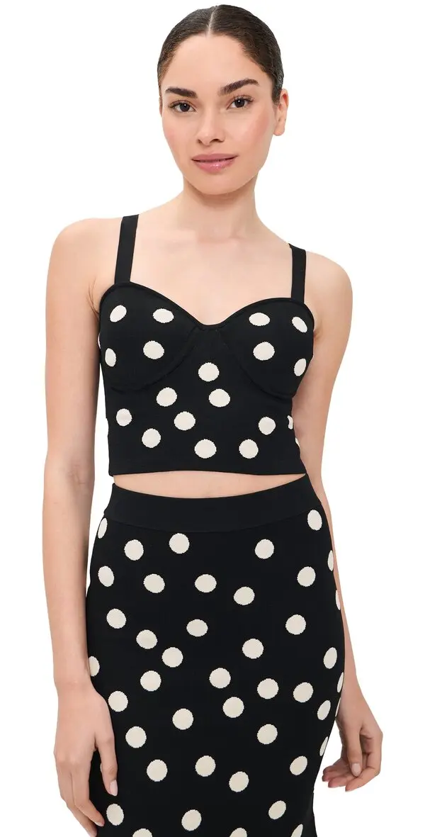 L'Agence Tula Polka-dot Knit Bra Top - Black/ecru Polka Dot