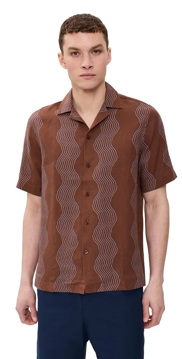 Frescobol Carioca Roberto Duo Cabana Stripe Print Linen Shirt - Brown