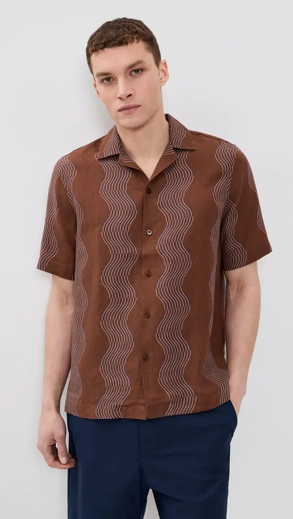 Frescobol Carioca Roberto Duo Cabana Stripe Print Linen Shirt - Brown