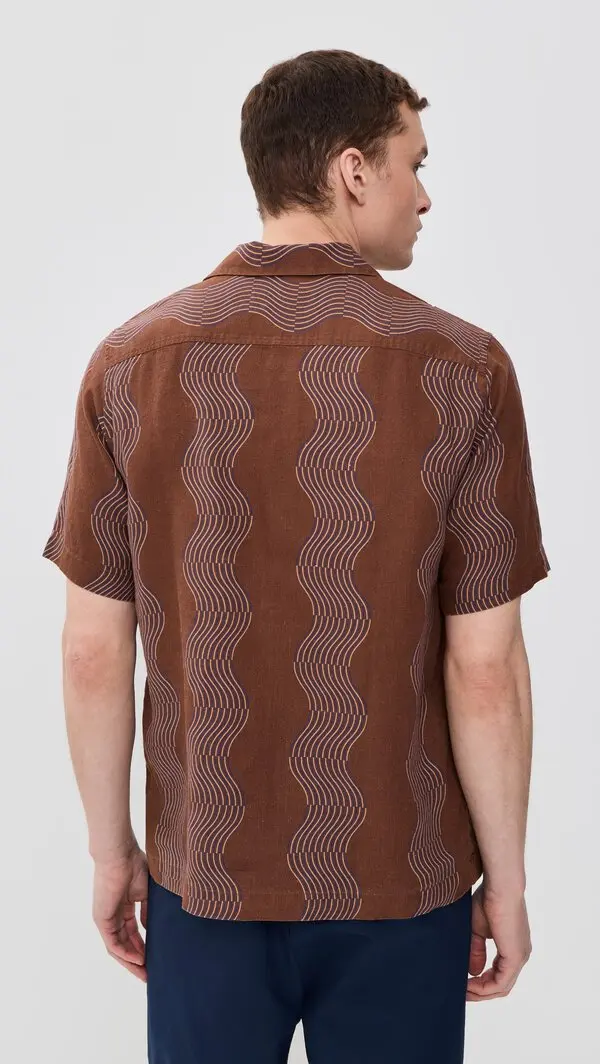 Frescobol Carioca Roberto Duo Cabana Stripe Print Linen Shirt - Brown