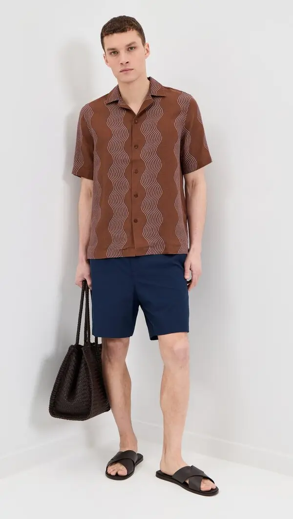 Frescobol Carioca Roberto Duo Cabana Stripe Print Linen Shirt - Brown
