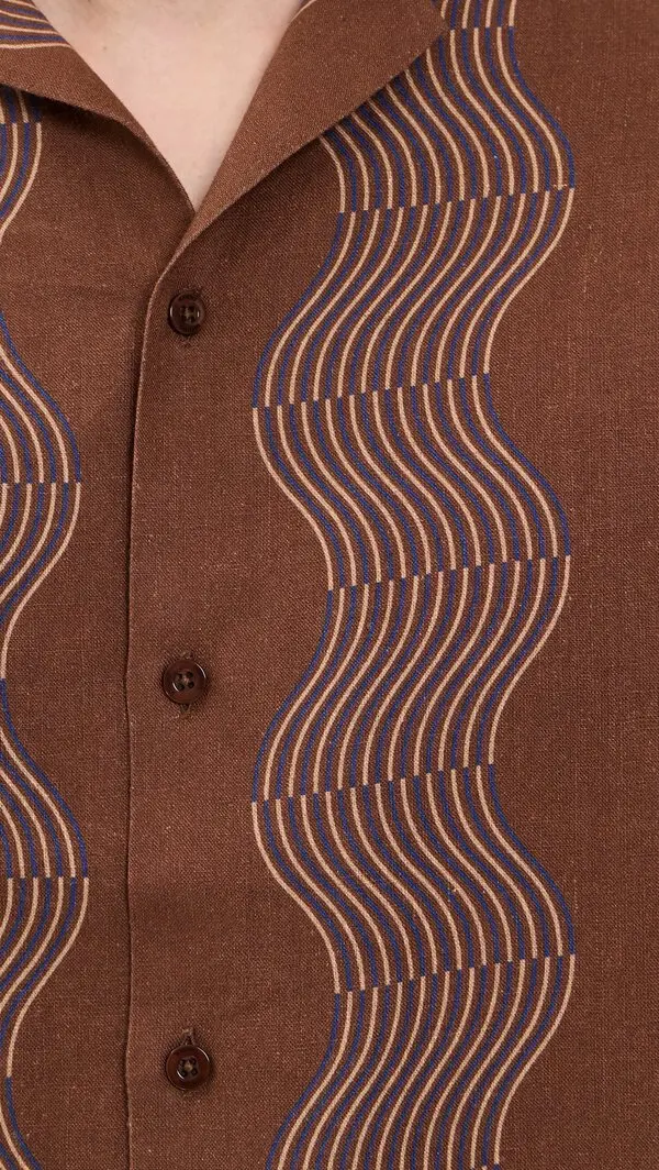 Frescobol Carioca Roberto Duo Cabana Stripe Print Linen Shirt - Brown