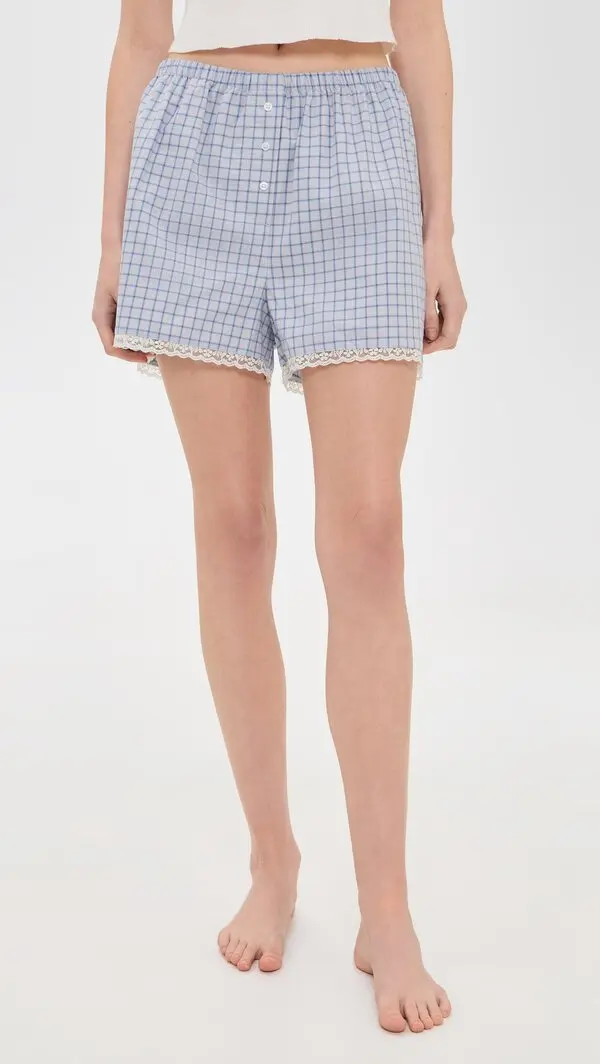 COUCOU Plaid Boxer Shorts With Lace Hem