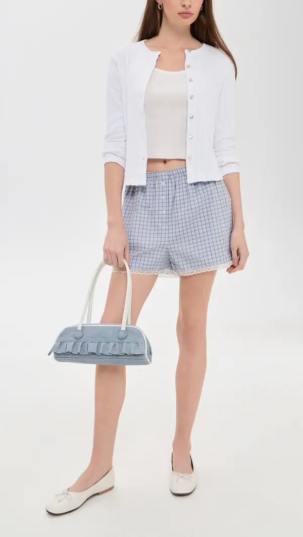 COUCOU Plaid Boxer Shorts With Lace Hem
