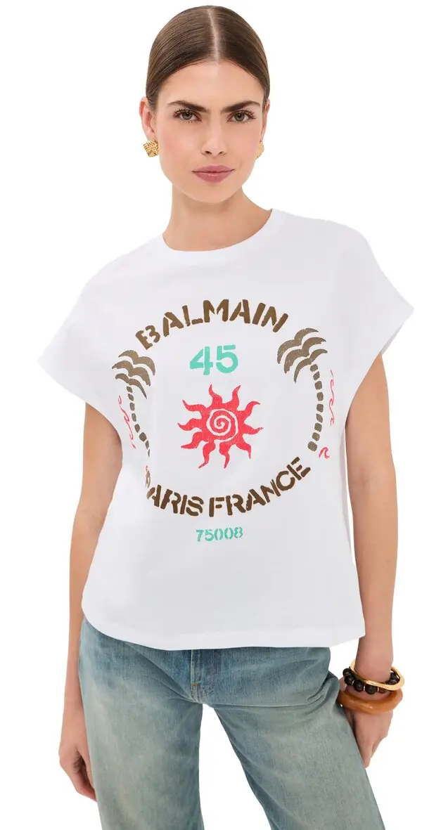 Balmain Club 45 Boxy Jersey Tee - Blanc/multicolore