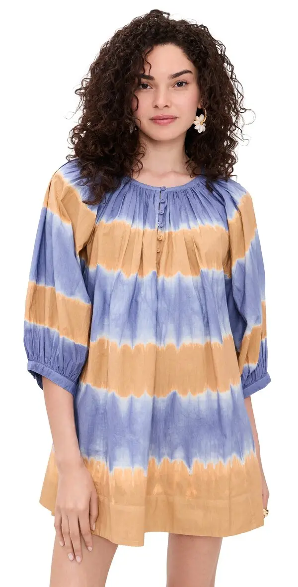 CONIGLIO PALM BEACH Shirred Half Placket Mini Dress - Shibori Hand Dye