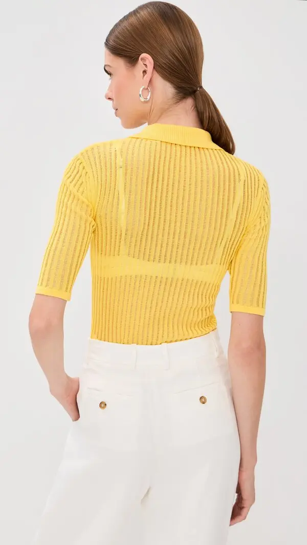 Bite Studios Cotton Ribbed Polo Top