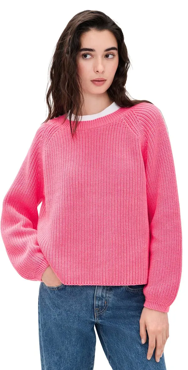Closed Crew Neck Chunky Knit Sweater - Peony Pink
