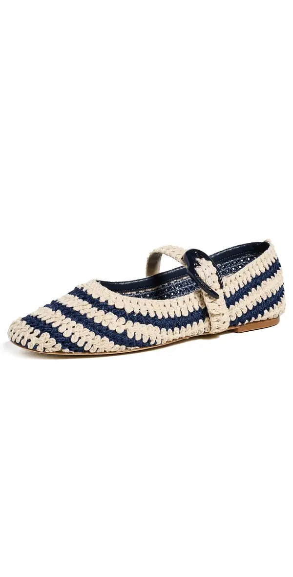 Larroude Verona Crochet Flats - Navy And Ivory Crochet