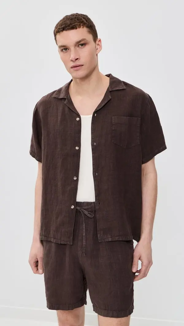 BATHER Linen Camp Shirt - Espresso
