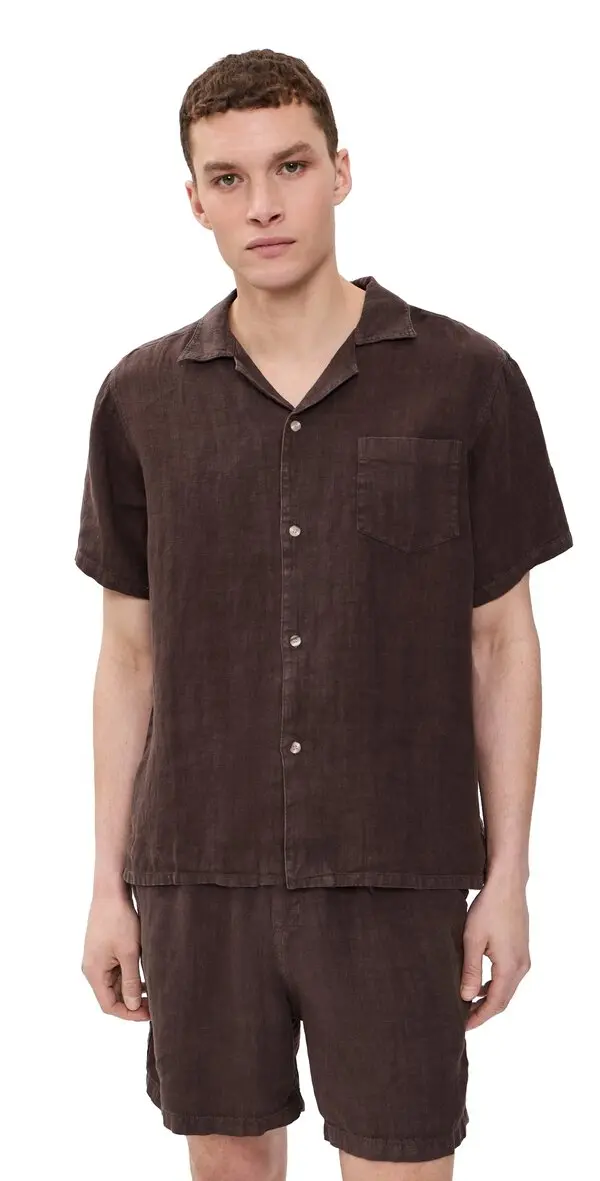 BATHER Short Sleeve Linen Camp Shirt - Espresso