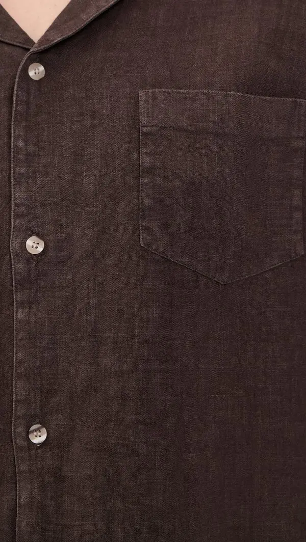 BATHER Short Sleeve Linen Camp Shirt - Espresso