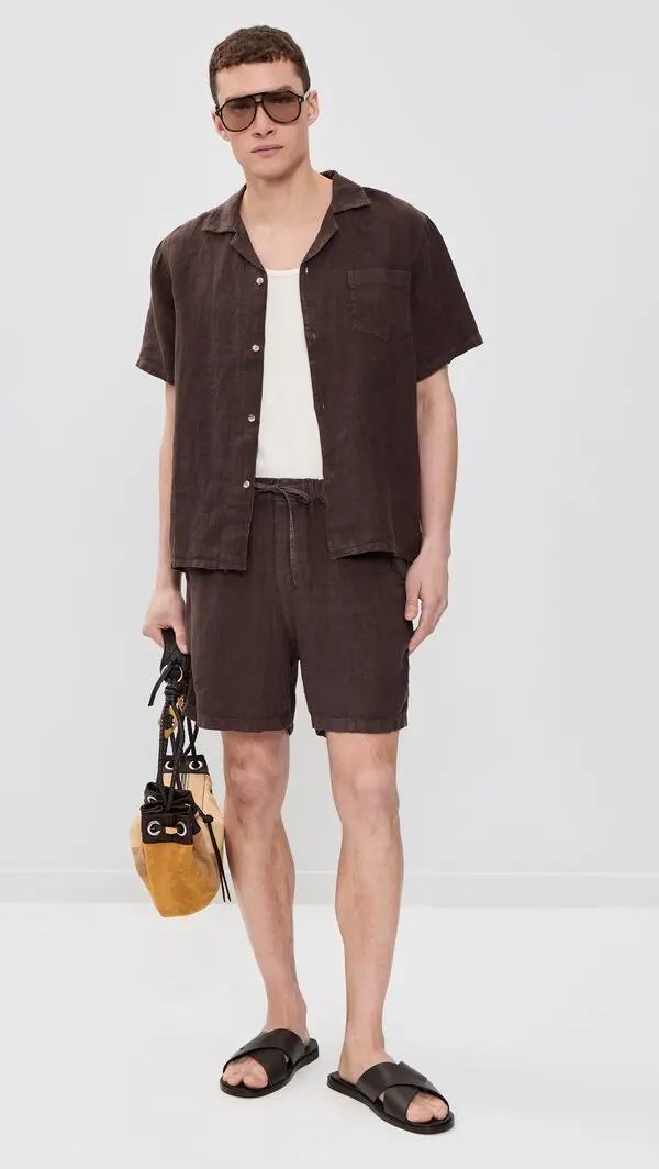 BATHER Linen Leisure Shorts - Espresso