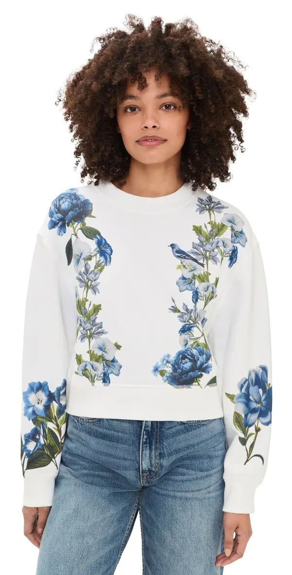 Alice + Olivia Embellished Crew Neck Sweatshirt - American Beauty Off White