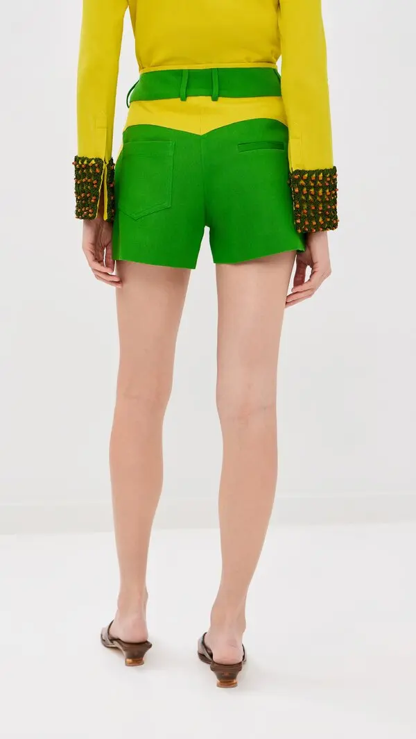 Rosie Assoulin Colorblock High-rise Shorts - Grass Green