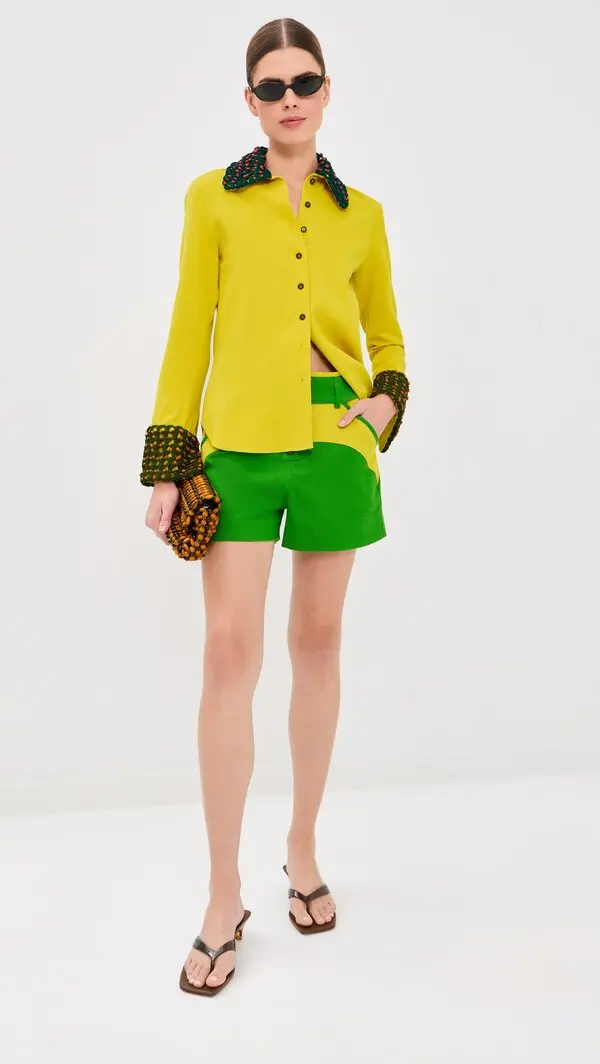Rosie Assoulin Colorblock High-rise Shorts - Grass Green