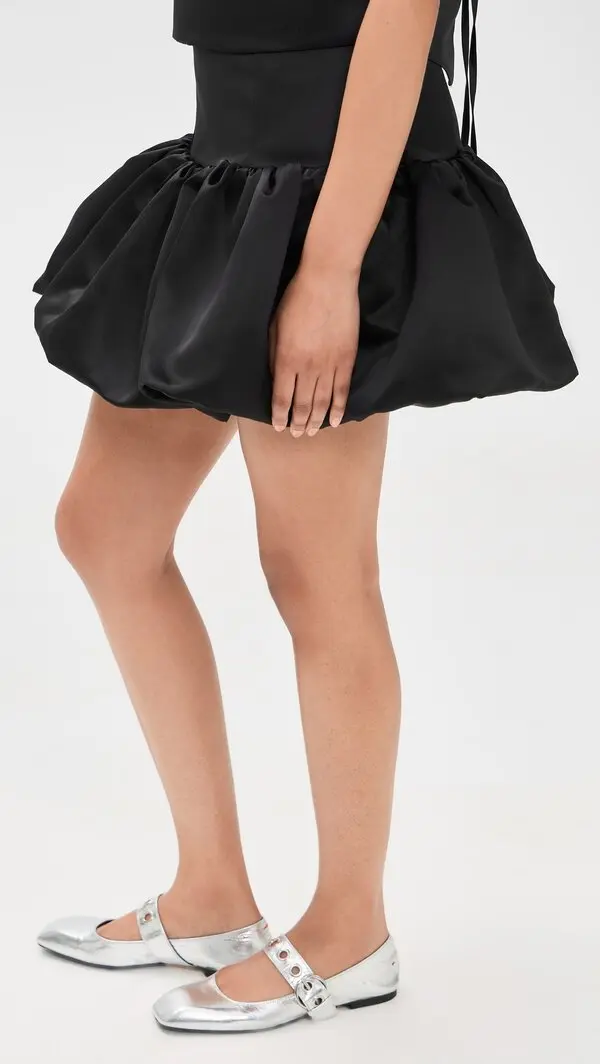 GANNI Duchesse Satin Bubble Miniskirt - Black