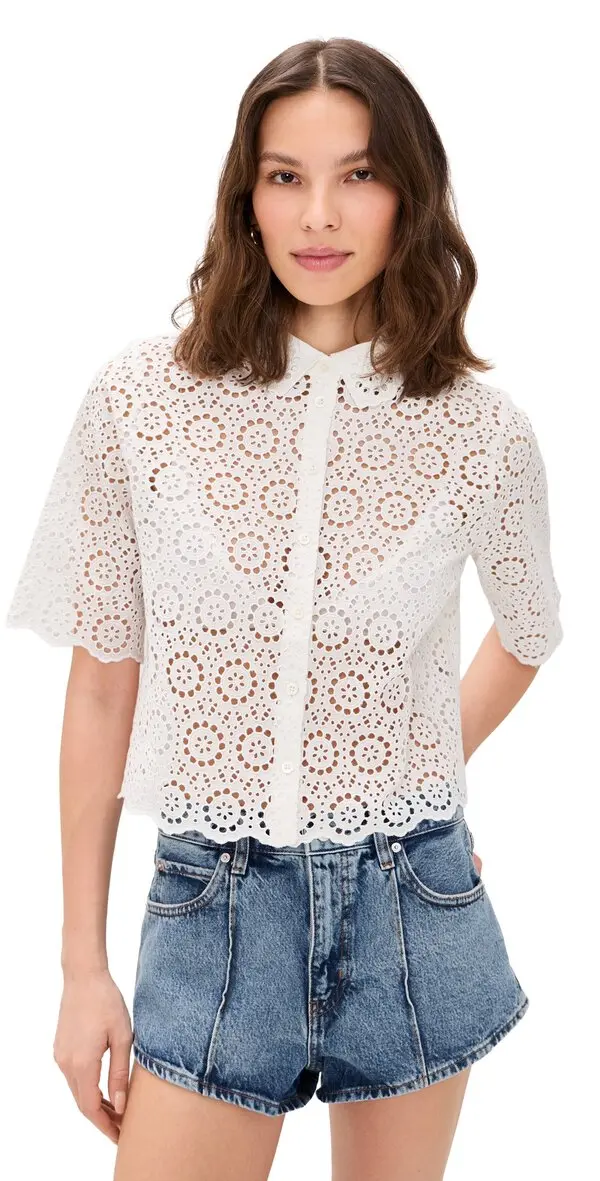 FRAME The Petal Eyelet Shirt - White