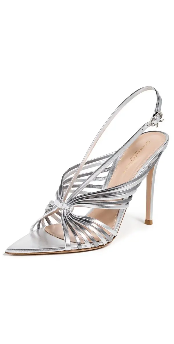 GIANVITO ROSSI Nappa Silk Strappy Heel - Silver/steel