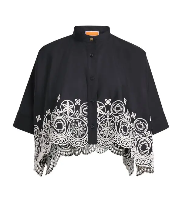 La DoubleJ Cotton Embroidered Cropped Shirt - Black