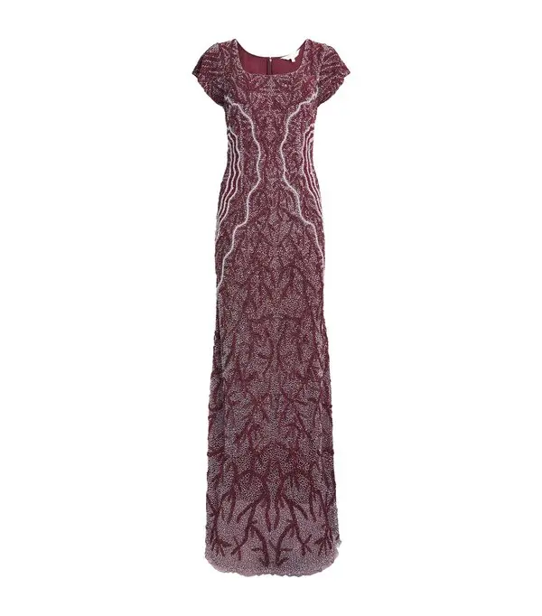 RAISHMA Beaded Short-sleeve Gown - Burgundy