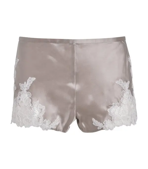 MARJOLAINE Silk Satin Embroidered Pyjama Shorts - Grey