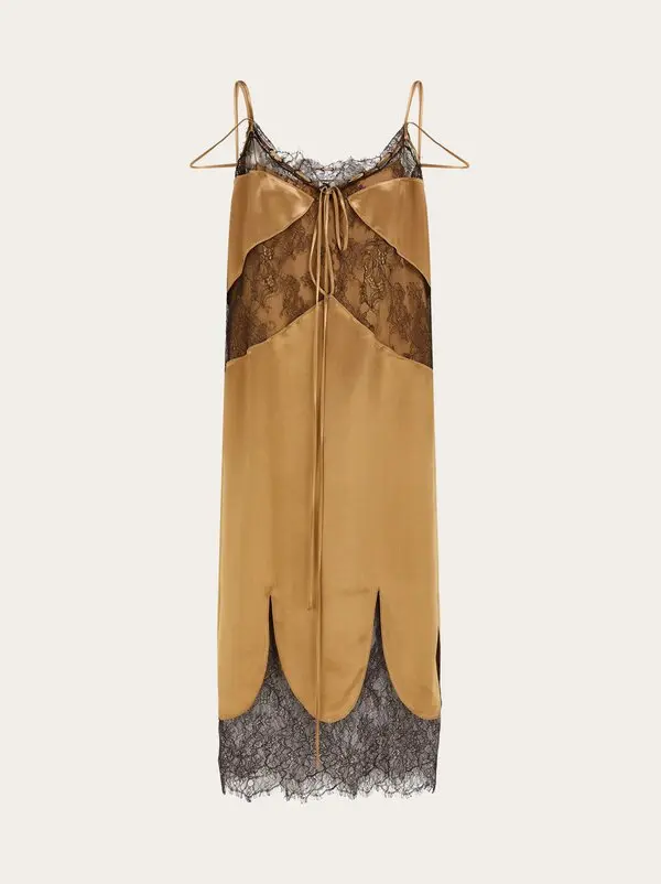 FERRAGAMO Satin And Lace Slip Dress - Beige
