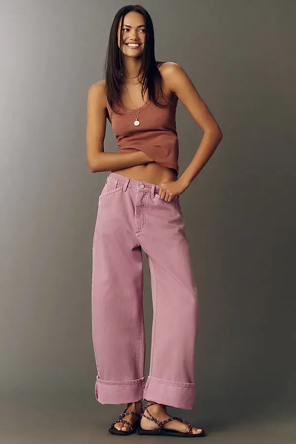 PILCRO Regenerative Cotton High Rise Barrel Jeans - Mauve