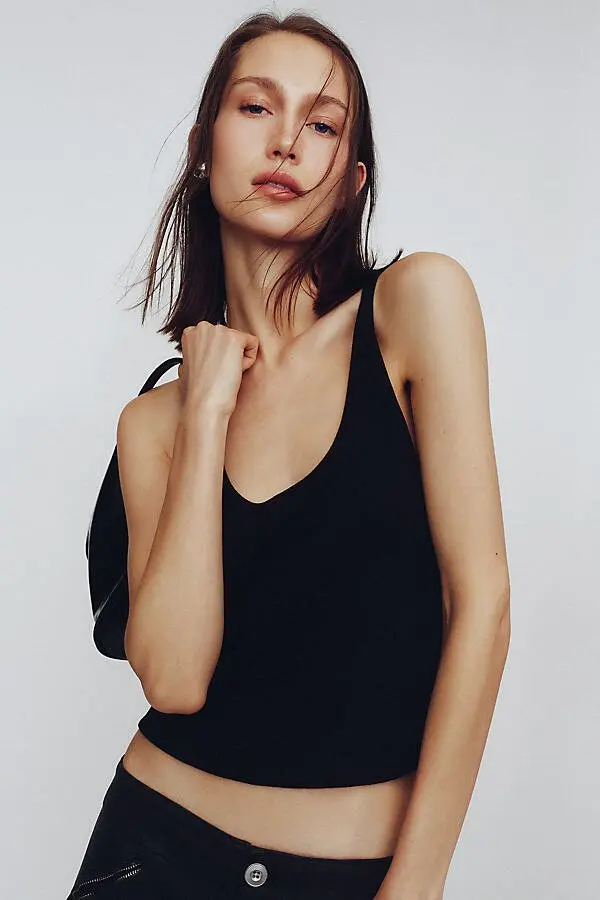PILCRO Ribbed Strappy Tank Top - Anthracite