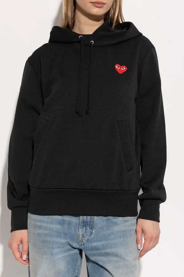 Play Comme Des Garcon Hoodie With Heart Logo - Black