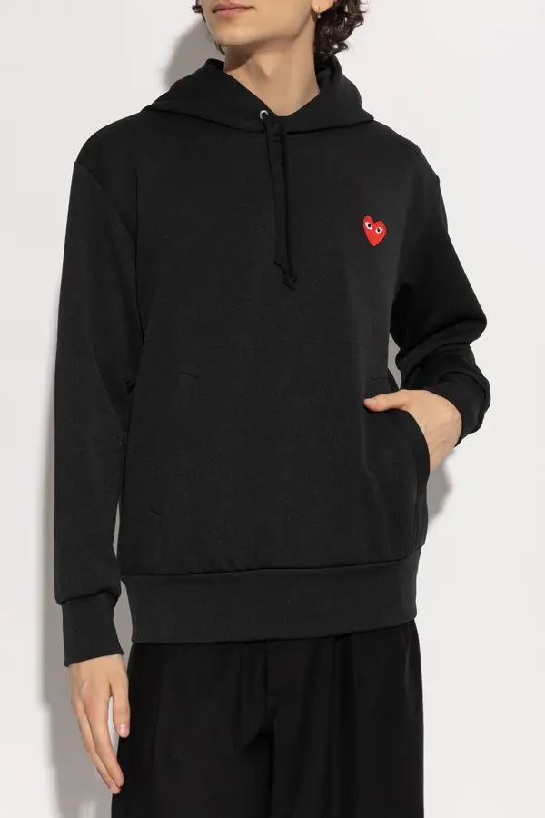 Play Comme Des Garcon Hoodie With Heart Logo - Black