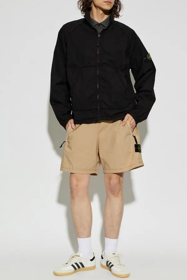 Stone Island Jacket With Logo Patch - Black