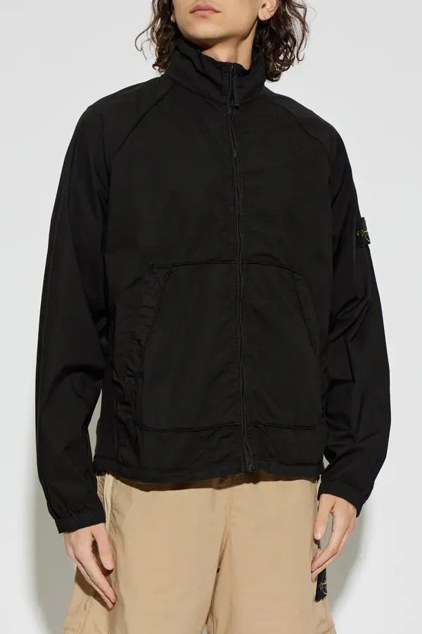 Stone Island Jacket With Logo Patch - Black