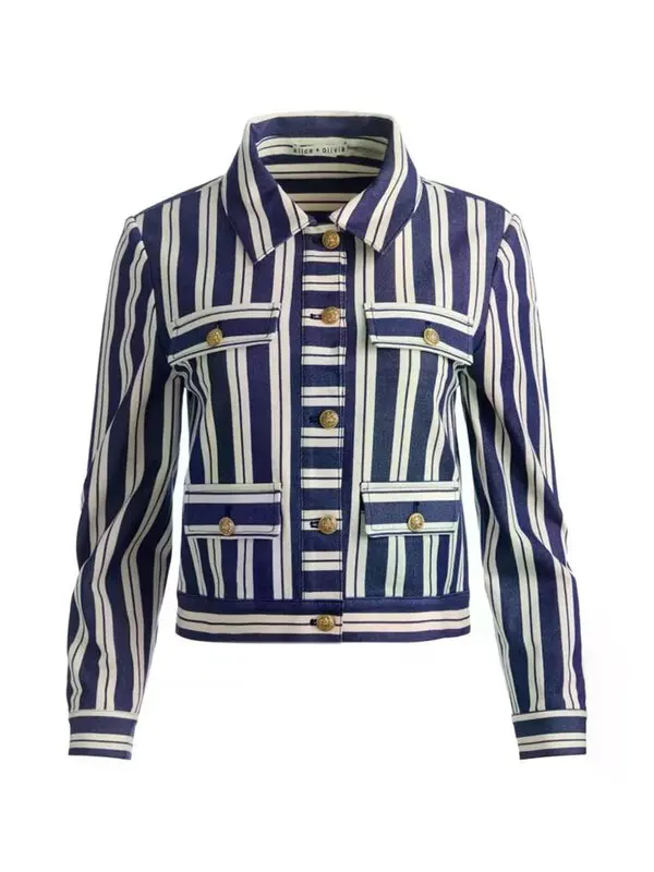Alice + Olivia Alex Striped Boxy Jacket - Blue
