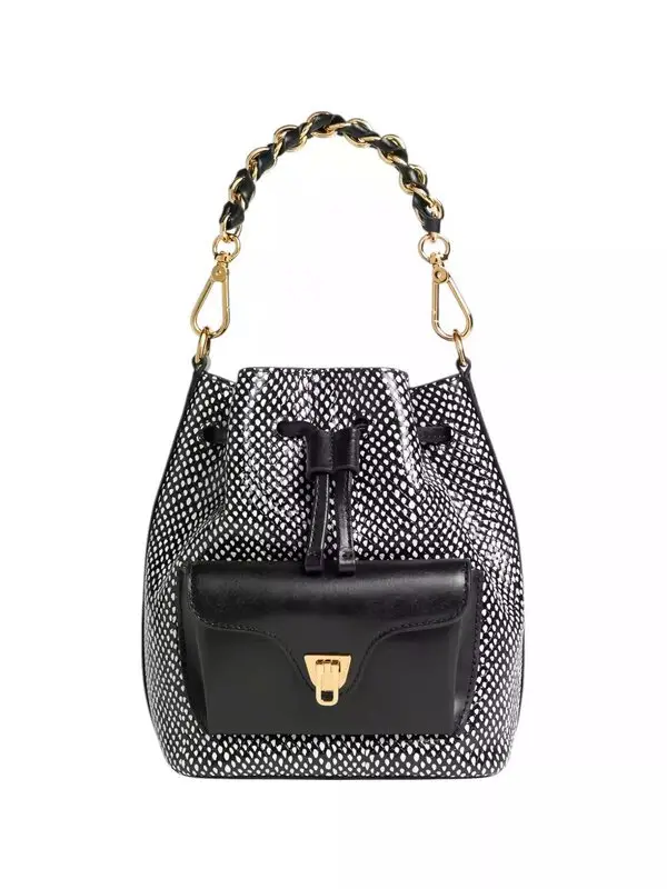 COCCINELLE Snake-print Leather Bucket Bag - Black