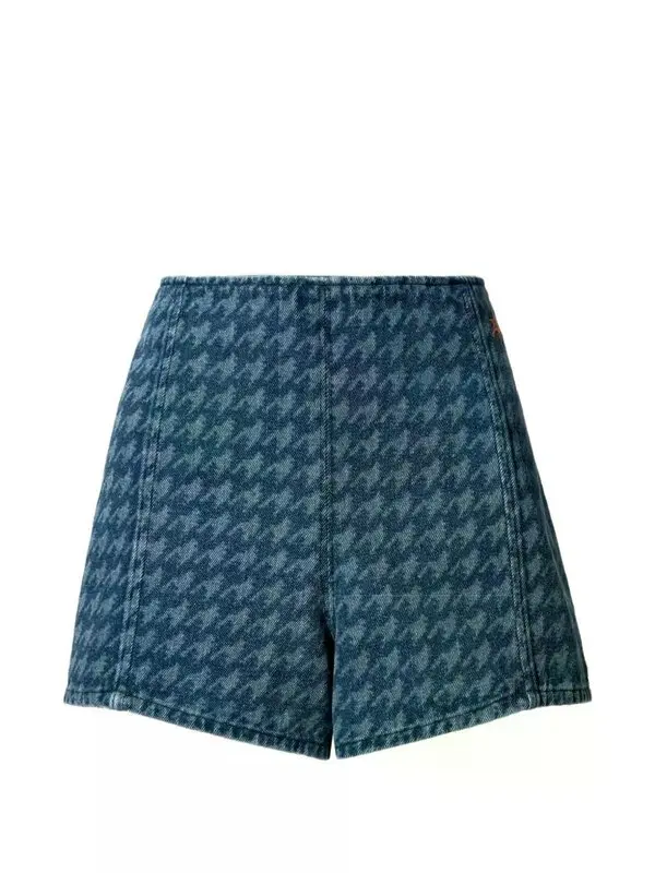 Perfect Moment Houndstooth Denim Shorts - Blue