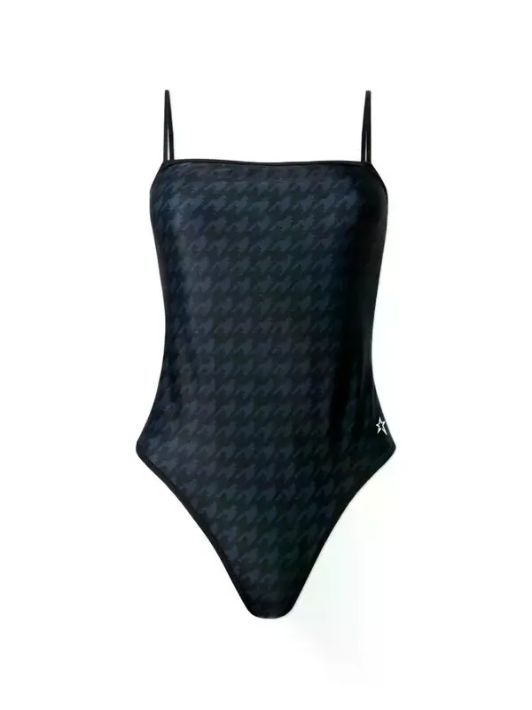 Perfect Moment Houndstooth-pattern Tie-back Swimsuit - Black
