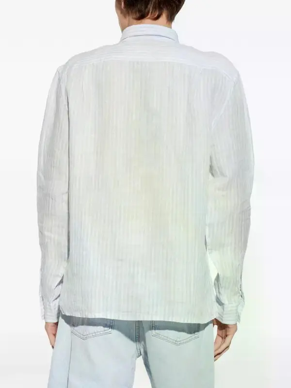 Lacoste Striped Linen Shirt - Blue