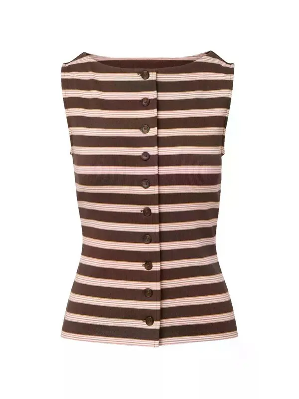 Veronica Beard Uma Striped Ribbed Top - Brown