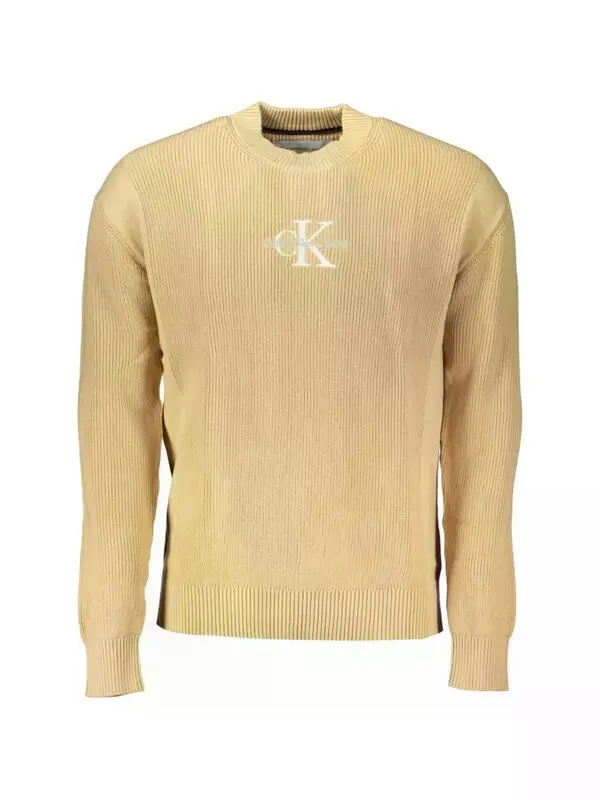 Calvin Klein Ribbed-knit Sweater With Embroidered Logo - Neutrals