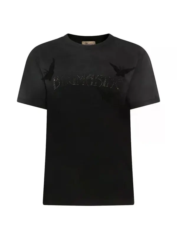 Blumarine Rhinestone-logo Butterfly-appliqué T-shirt - Black