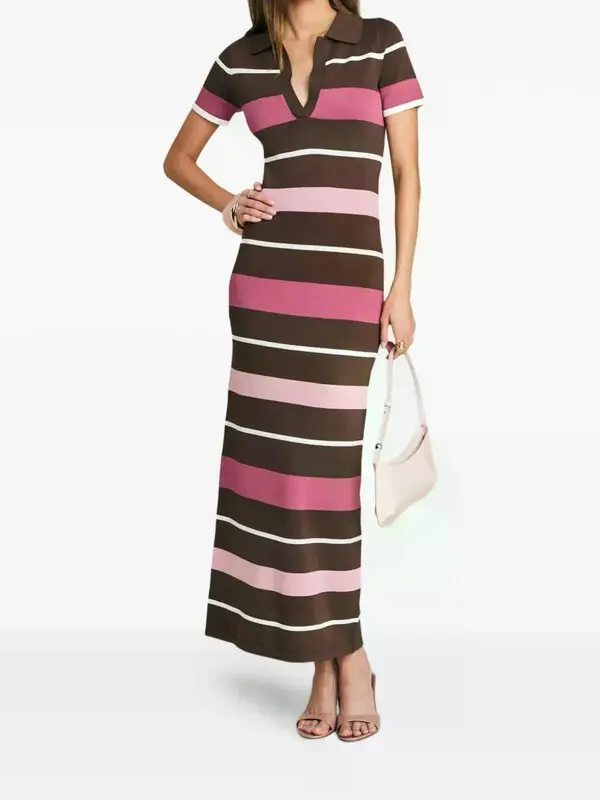 SEROYA Sam Striped Knit Dress - Brown