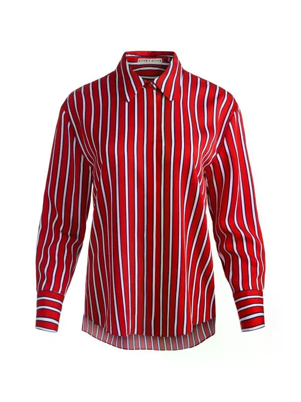 Alice + Olivia Dimitra Striped Oversized Shirt - Red