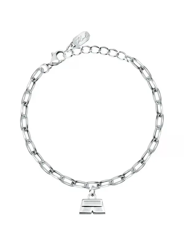 Karl Lagerfeld Logo-pendant Cable-link Bracelet - Silver