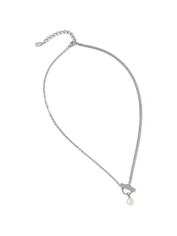 Karl Lagerfeld Pearl T-bar Chain Necklace - Silver